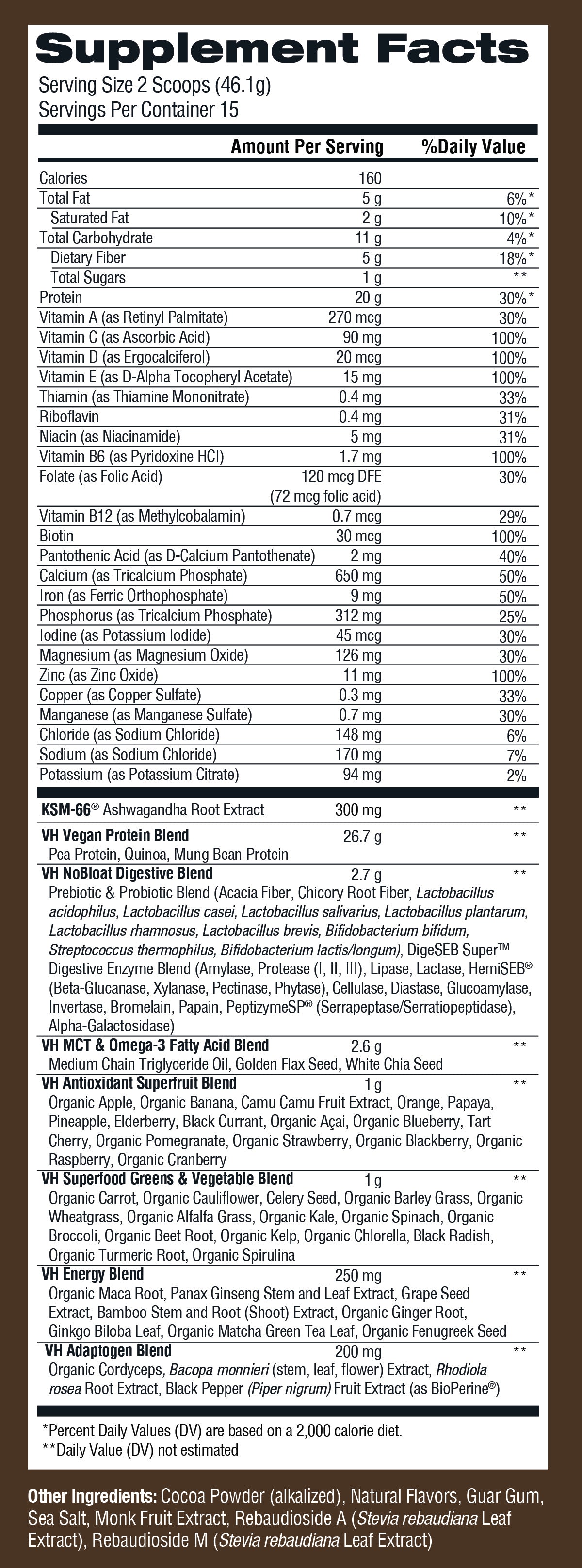VitaHustle ONE Supplement Facts Panel