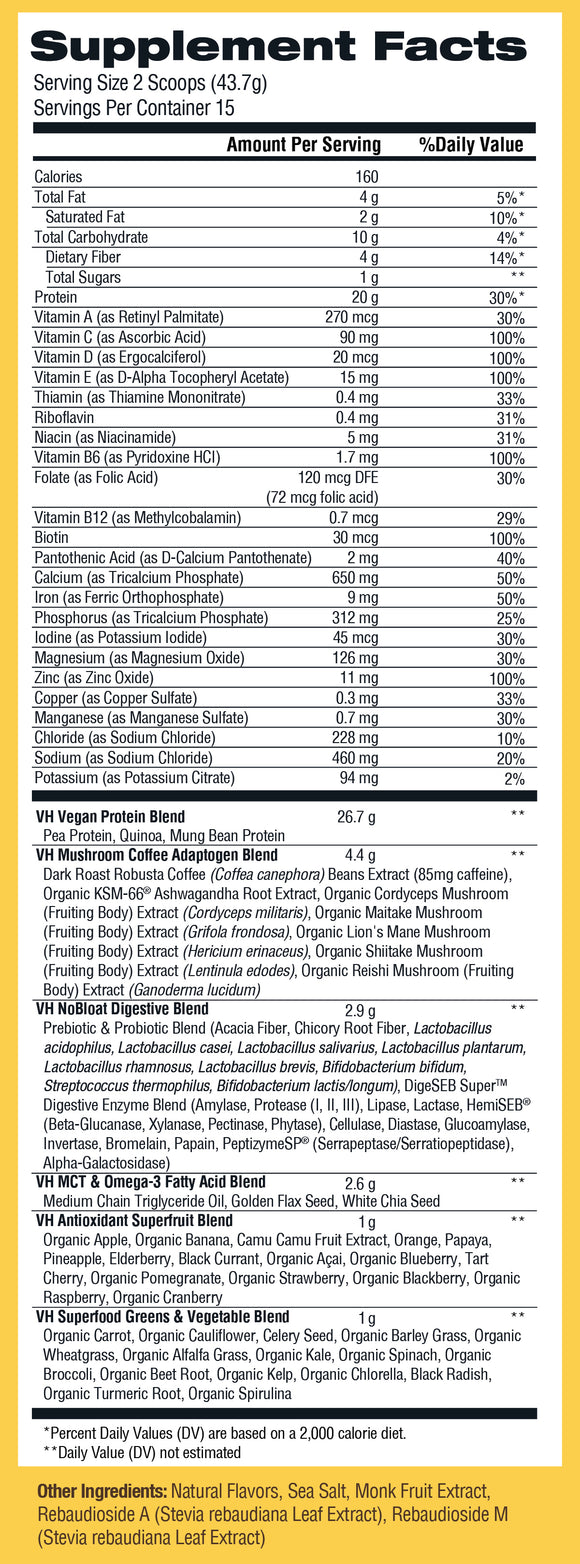VitaHustle ONE Supplement Facts Panel